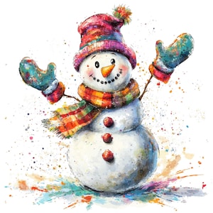 12 Snowman Clipart, Watercolor Winter Character, Printable Watercolor ...