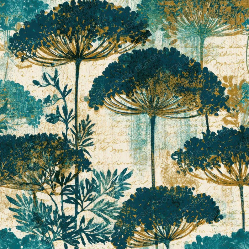 12x Woodcut Queen Annes Lace Junk Journal Paper Malachite Teal Gold ...