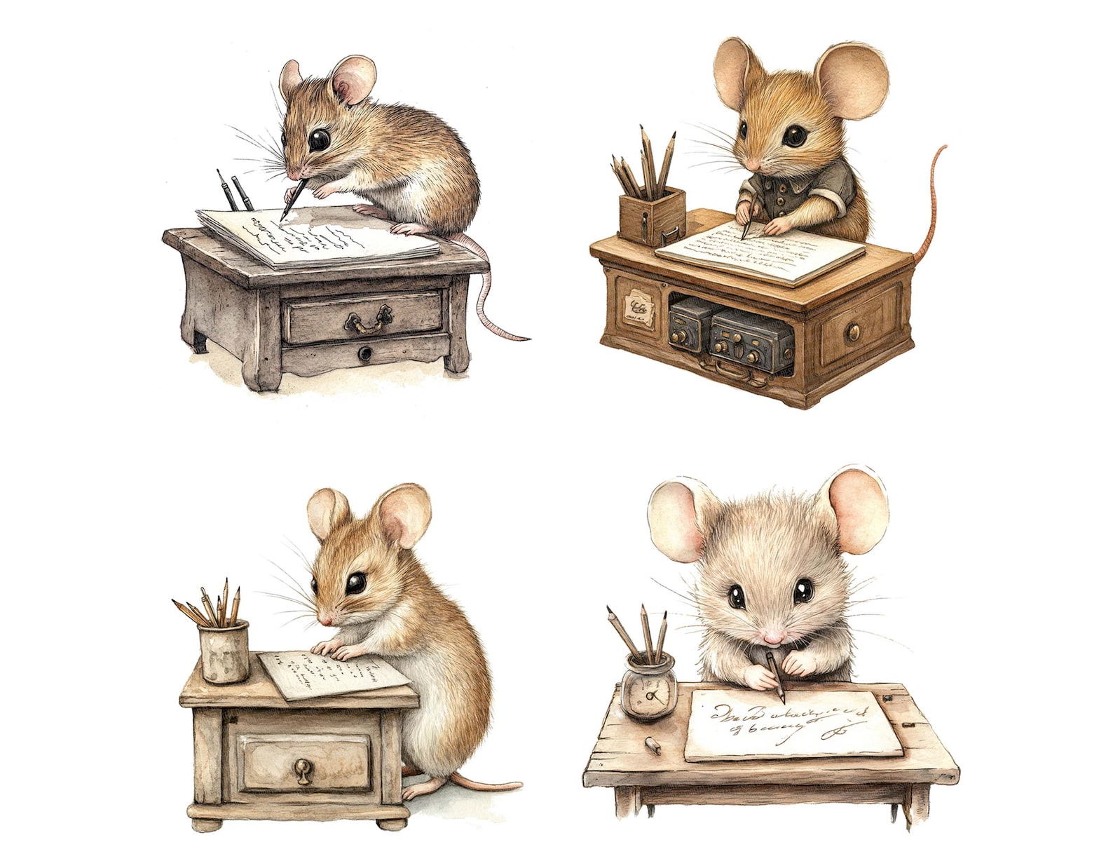 Mouse Writing at Desk PNG Clipart, 12x Mice Writing Clip Art Set ...