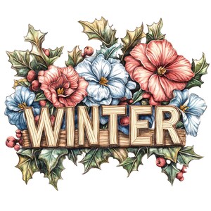 Winter Floral Clip Art, 12x Holiday Flowers Clipart Set, Printable ...