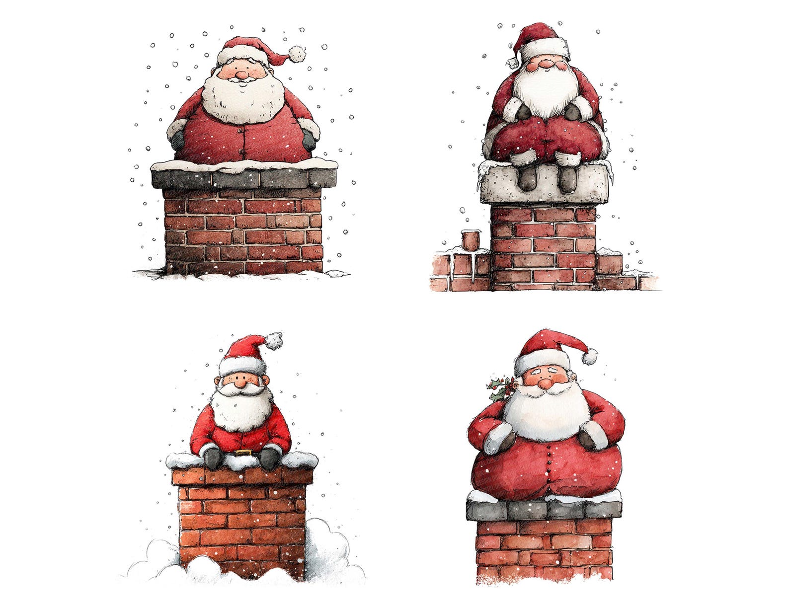 12x Santa in Chimney PNG Clipart, Watercolor Christmas Santa Clip Art ...