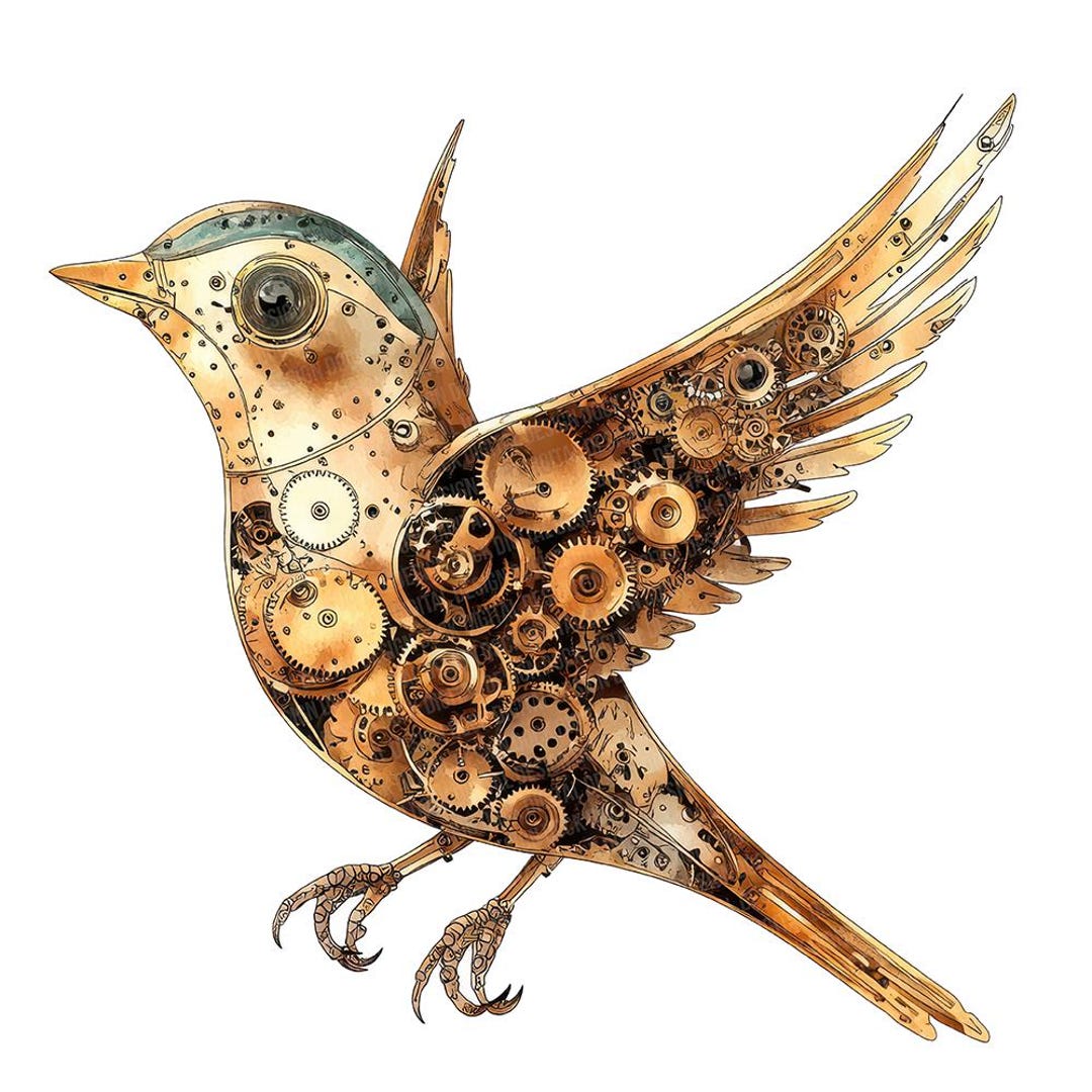 Clockwork Bird PNG Clip Art, 12x Steampunk Mechanical Bird Clipart PNG ...