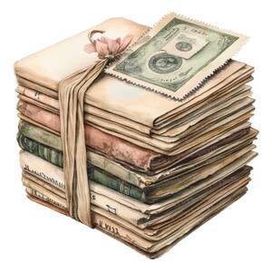 12x Vintage Ephemera Clipart, Watercolor Postcards Stamps Clipart, High ...