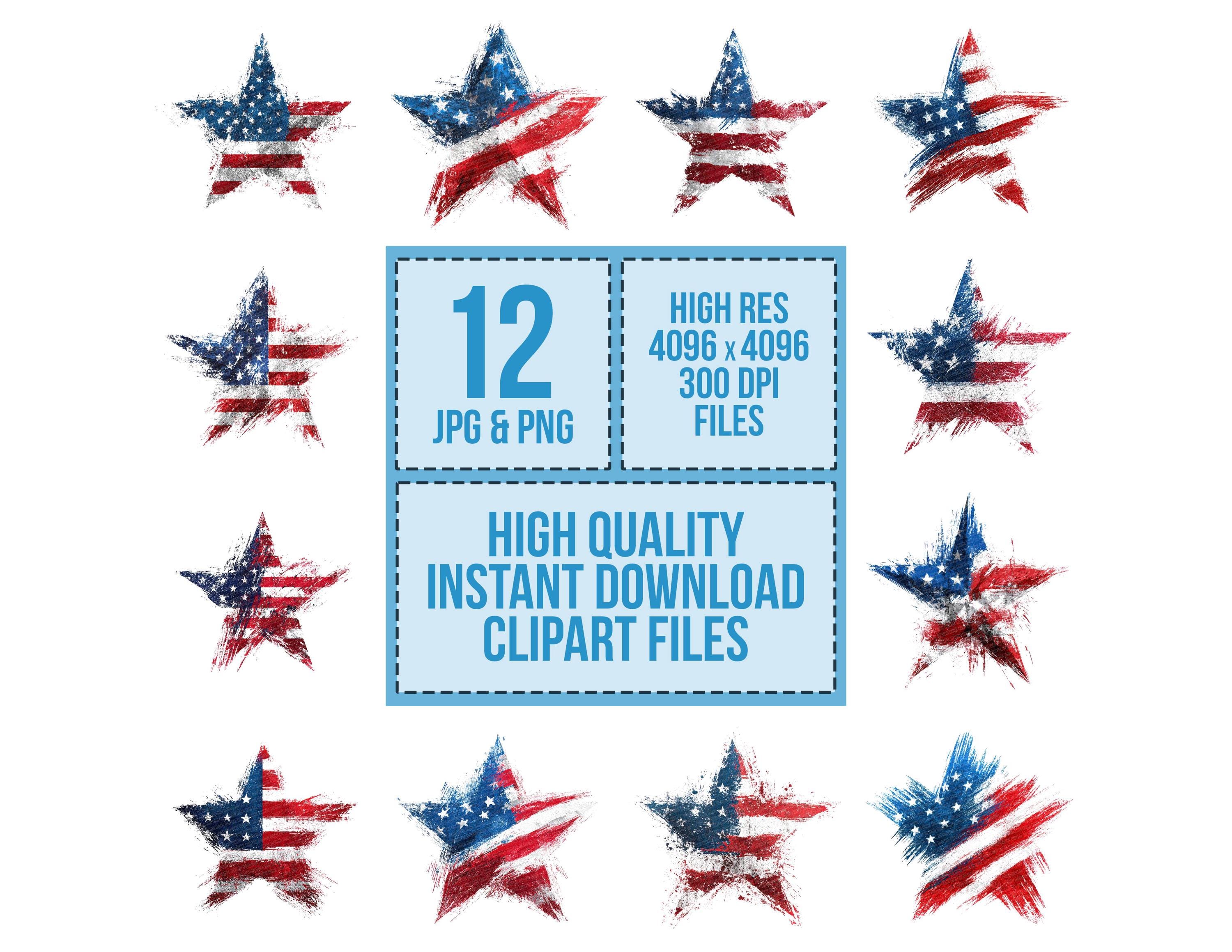 USA Flag Star PNG Clipart, 12x Grunge Patriotic Stars Art Set ...
