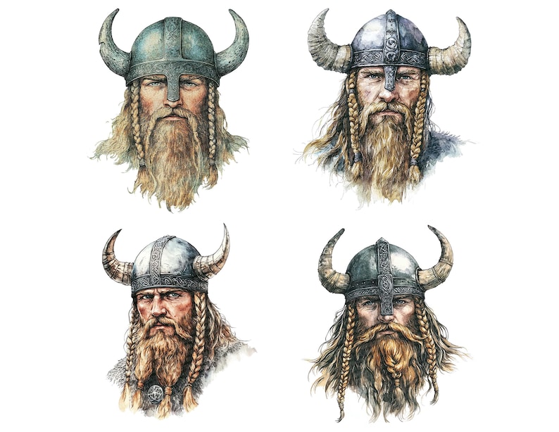 12 Viking Clip Art, Warrior Portrait Clip Art, Watercolor Viking Face ...
