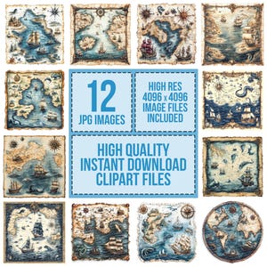 12 Fantasy Treasure Map Clipart, Watercolor Adventure Map Art ...