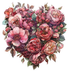 12 Floral Heart Clipart, Watercolor Flower Clipart, Printable ...