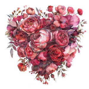 12 Floral Heart Clipart, Watercolor Flower Clipart, Printable ...