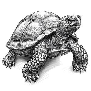 12 Tortoise Clip Art Pngs, Detailed Line Art Tortoise Sketch, Printable ...