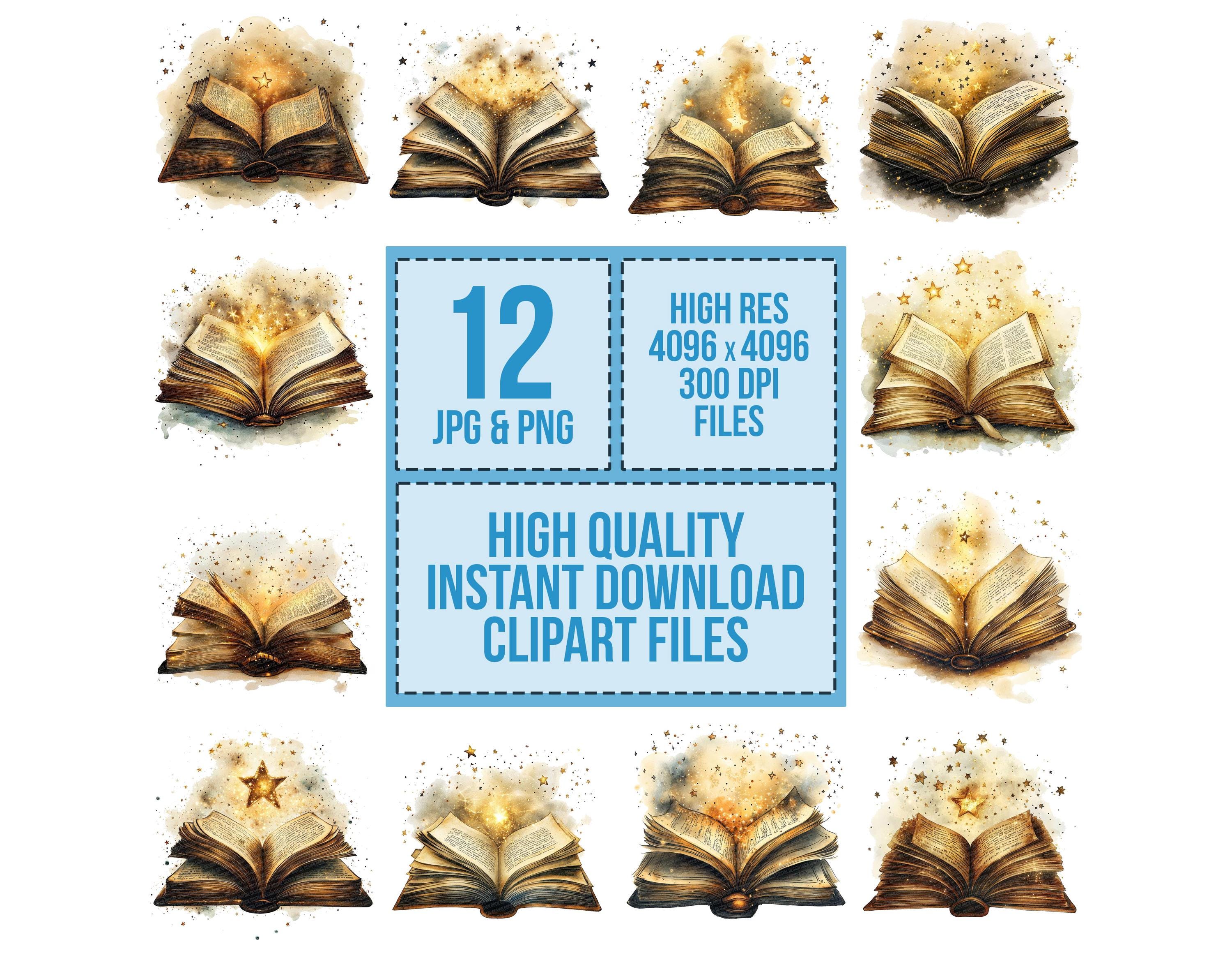 Magical Book PNG Clipart, 12x Fantasy Open Book Clip Art Set, Printable ...