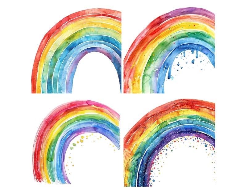 Rainbow Clipart, 12x Vibrant Watercolor Rainbow Clip Art Set, Printable ...