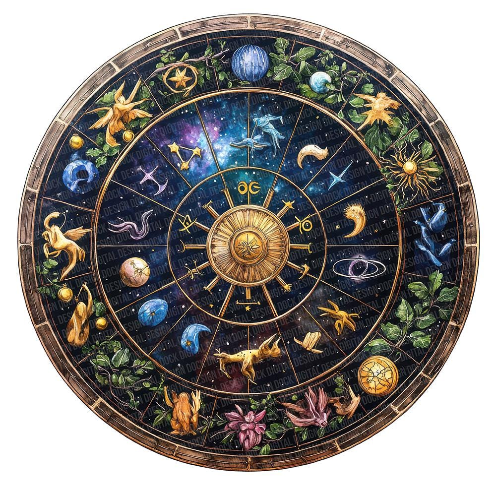 Zodiac Astrology Wheel Clipart, 12x Colorful Astrology Circle Clip Art ...