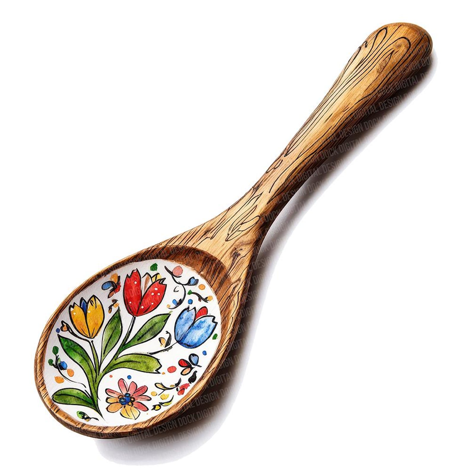 Folk Floral Spoon Clipart, 12x Hand-painted Floral Spoons Clip Art Set ...