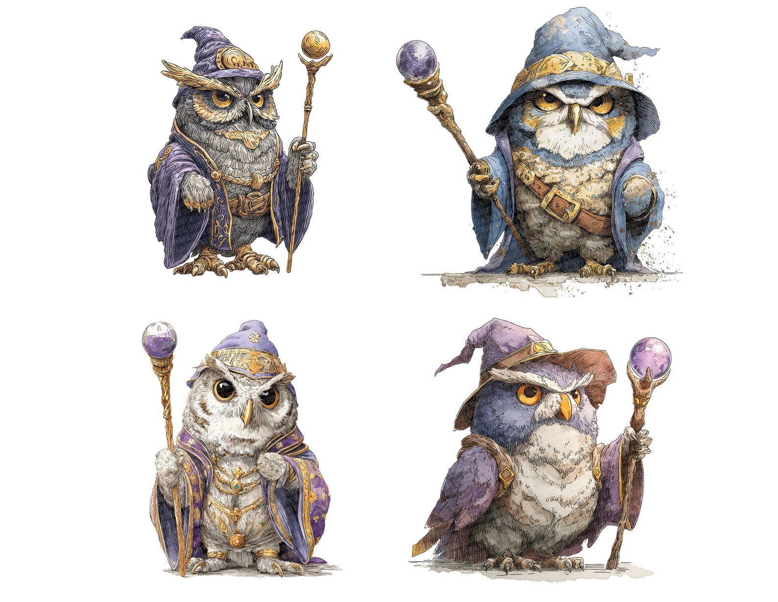 Owl Wizard PNG Clipart, 12x Magical Owl Clip Art, Printable Watercolor ...