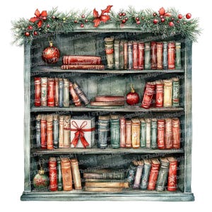 Christmas Bookshelf Clip Art, 12x Vintage Holiday Books Clipart Set ...