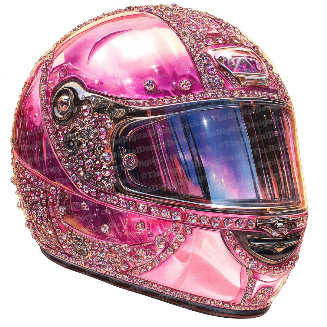 Motorcycle Helmet Clipart, 12 Pink Helmets With Gems, Watercolor ...