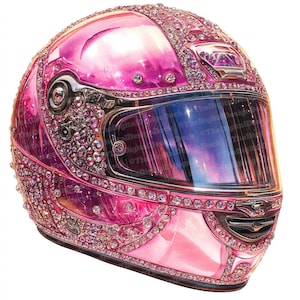Motorcycle Helmet Clipart, 12 Pink Helmets With Gems, Watercolor ...