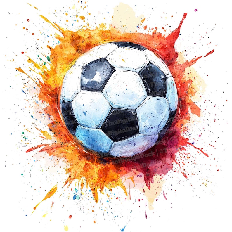 12 Soccer Watercolor Clipart, Sports Ball Art, Football Printable ...
