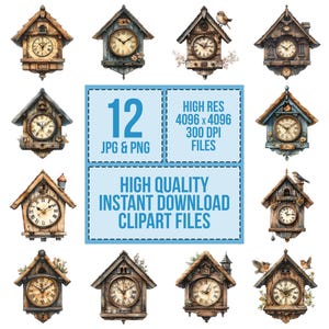 Cuckoo Clock PNG Clipart, 12x Wooden Clock Clip Art Set, Printable ...