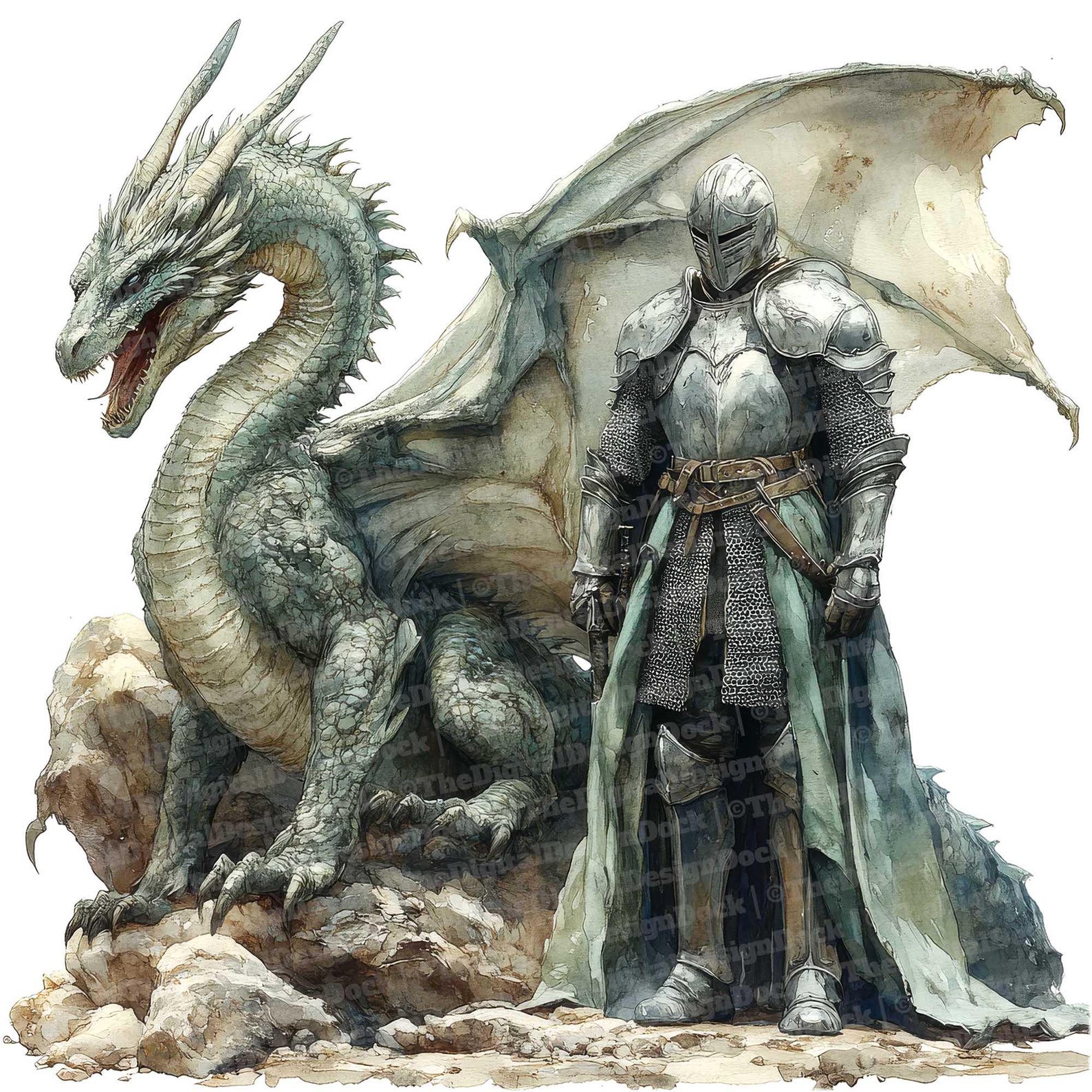 12 Knight and Dragon Clipart, Medieval Fantasy Clipart, Printable ...
