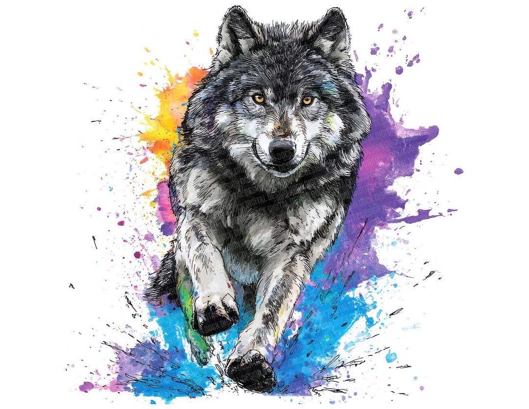 Wolf PNG Clipart, 12x Running Wolf Art Set, Printable Watercolor Clip ...