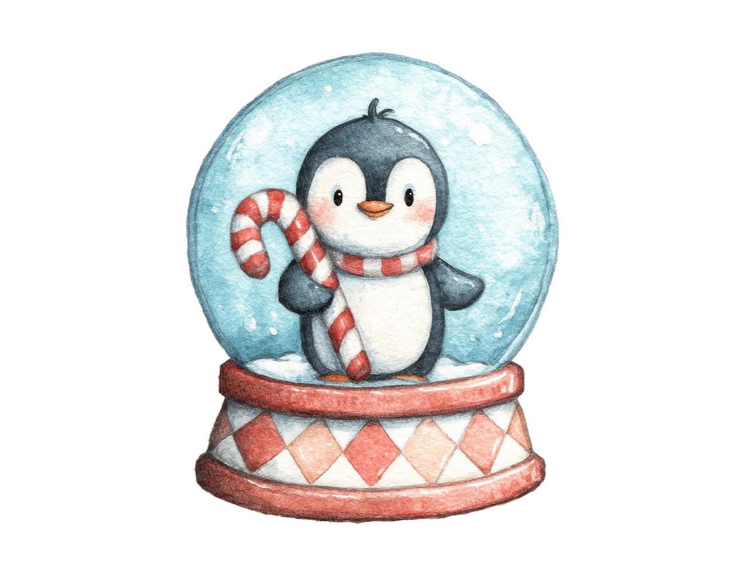 12x Snow Globe Clipart, Retro Penguin Christmas Clip Art Set, Printable ...