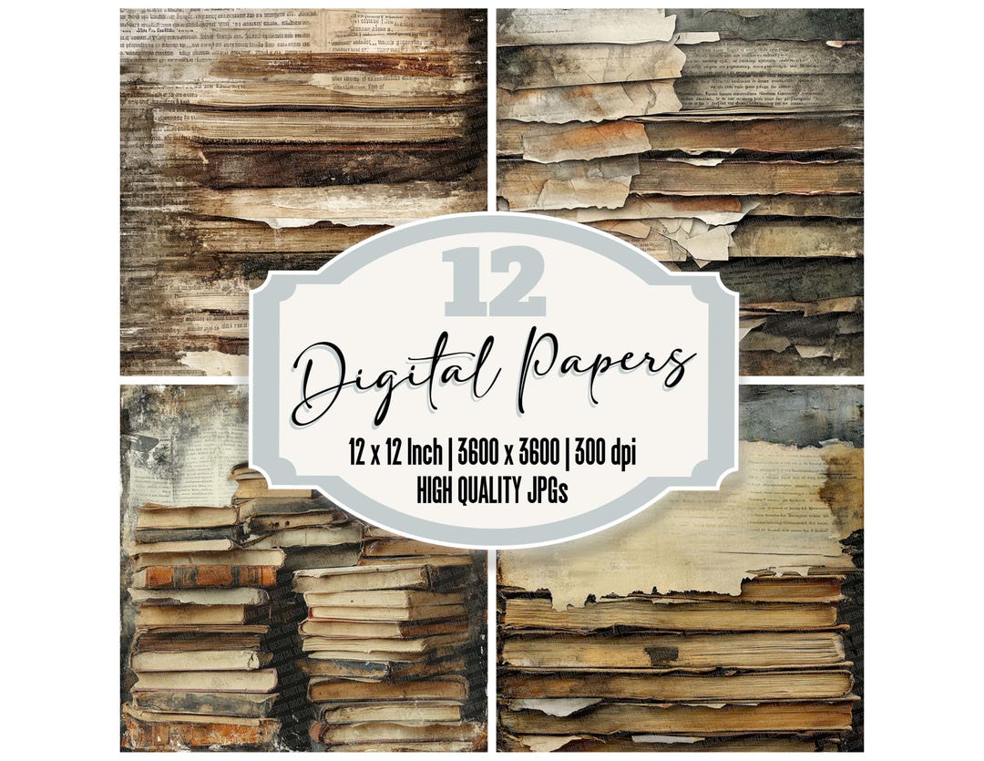 12x Aged Book Pages Junk Journal Paper,vintage Paper Stack Digital ...