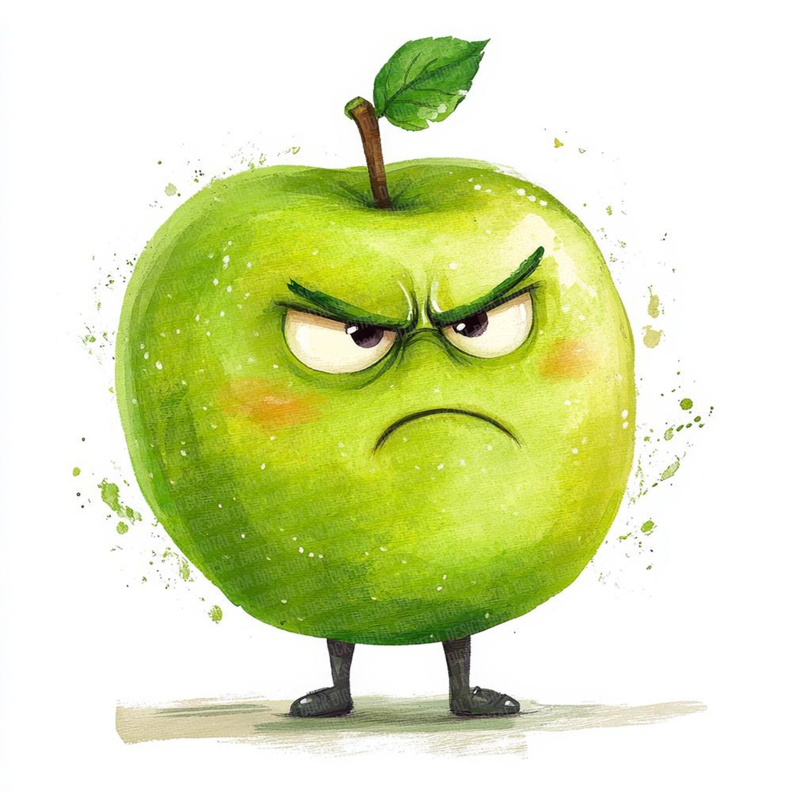 Grumpy Apple PNG Clip Art, 12x Funny Green Apple Clipart Set ...