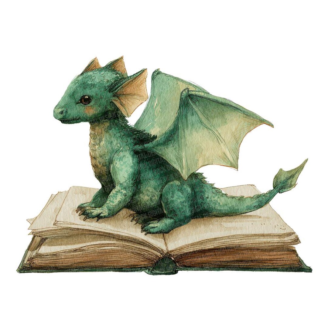 Fantasy Dragon Book PNG Clipart, 12x Watercolor Baby Dragons on Open ...