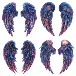 12x Galaxy Angel Wings PNG Clipart, Cosmic Space Watercolor Wings Clip ...