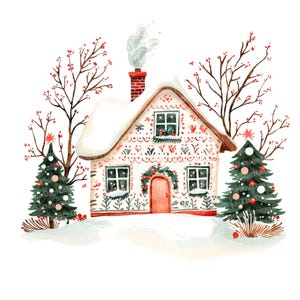 Christmas House Clip Art, 12x Festive Cottage Clipart Set, Printable ...