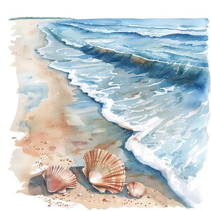 12 Beach Scene Clipart, Watercolor Ocean Waves Clipart, Printable ...