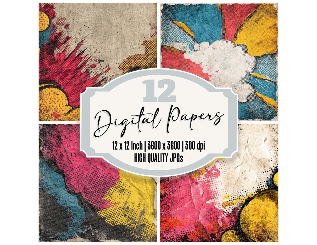 Comic Book Offset Print Digital Paper Pack | Retro Comic Art With ...