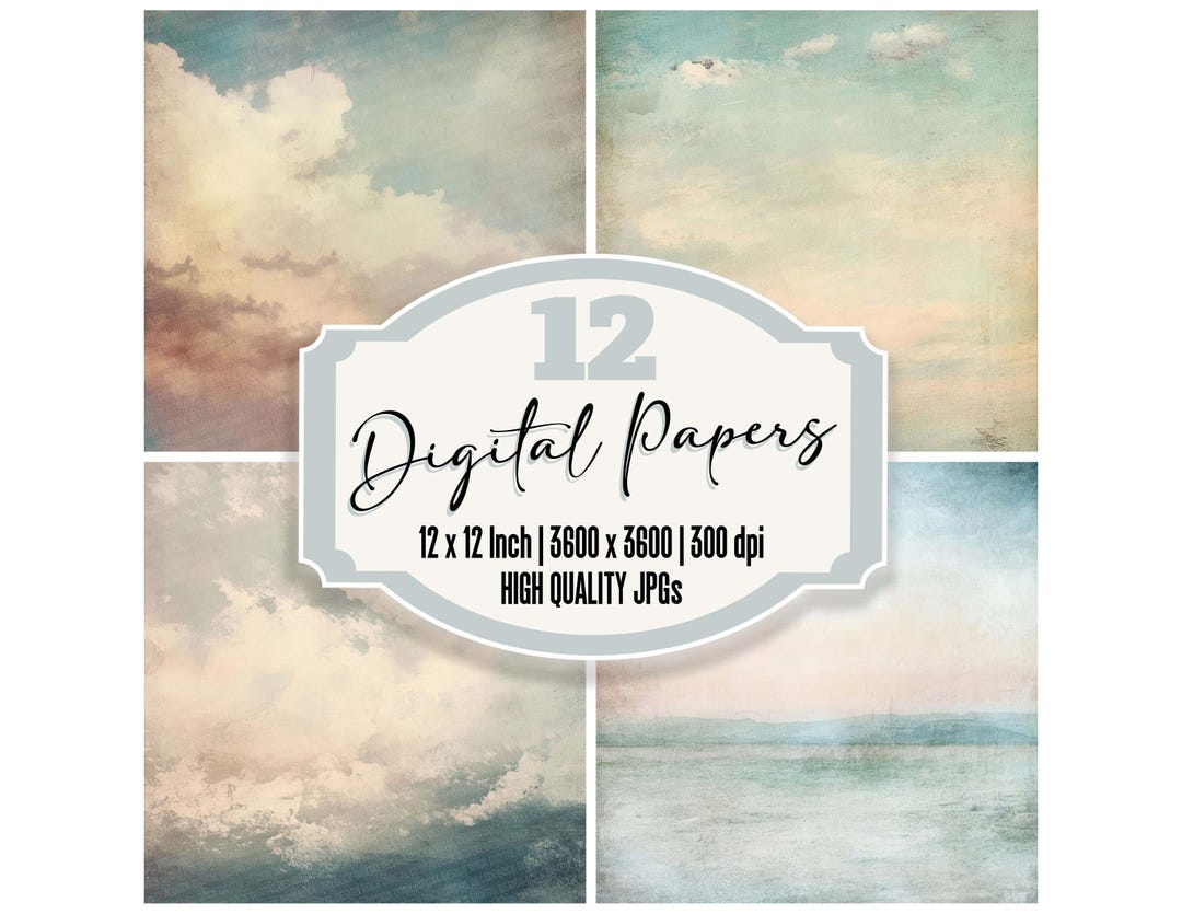 12 Dreamy Sky Digital Paper, Soft Cloud Junk Journal Paper Pack, Pastel ...