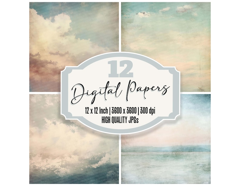 12 Dreamy Sky Digital Paper, Soft Cloud Junk Journal Paper Pack, Pastel ...