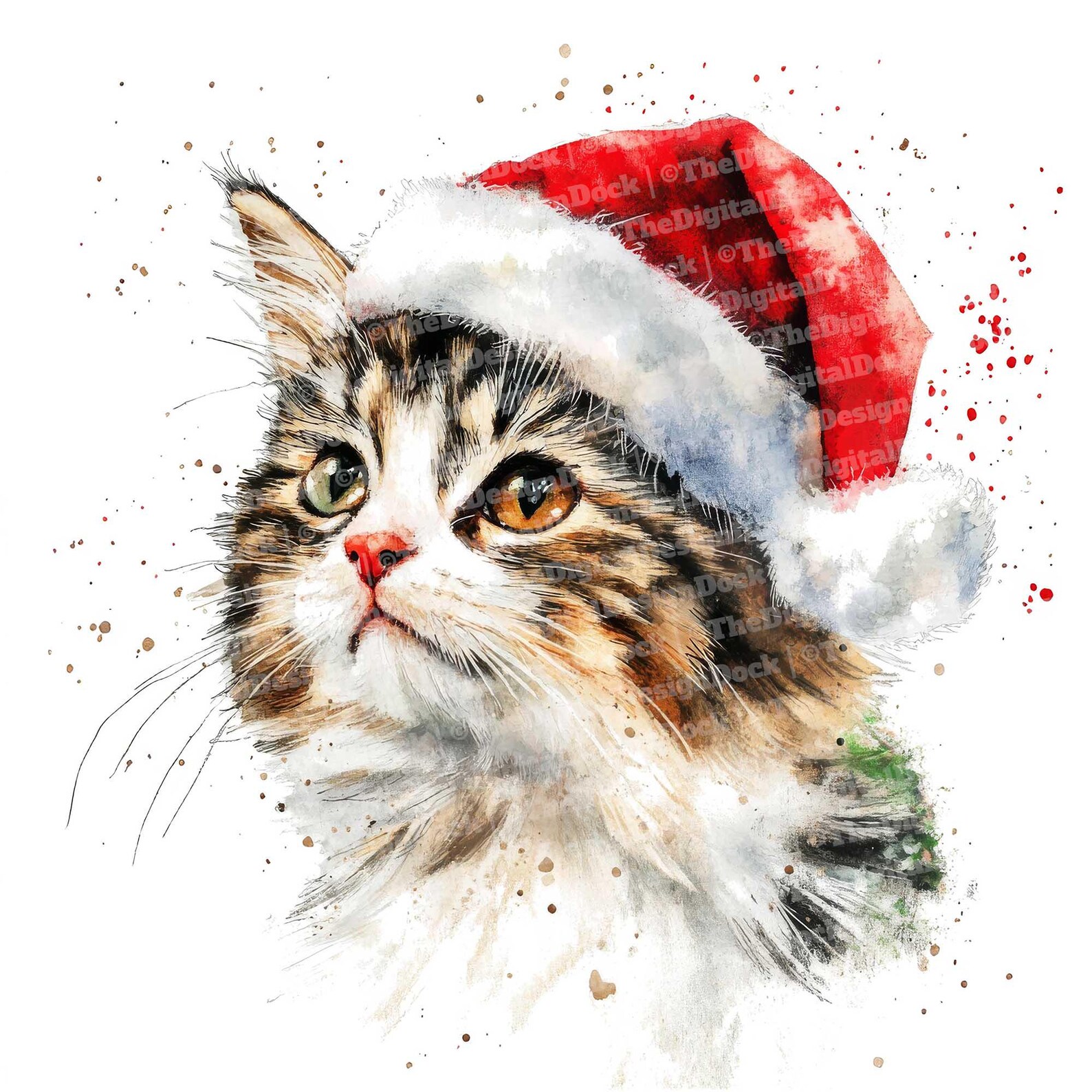 Christmas Cat Clip Art, 12x Santa Cat Watercolor Clipart Set, Printable ...