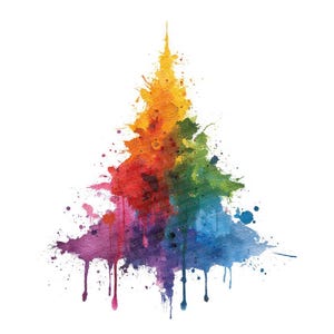 Rainbow Christmas Tree PNG Clipart, 12x Watercolor Splash Holiday Trees ...
