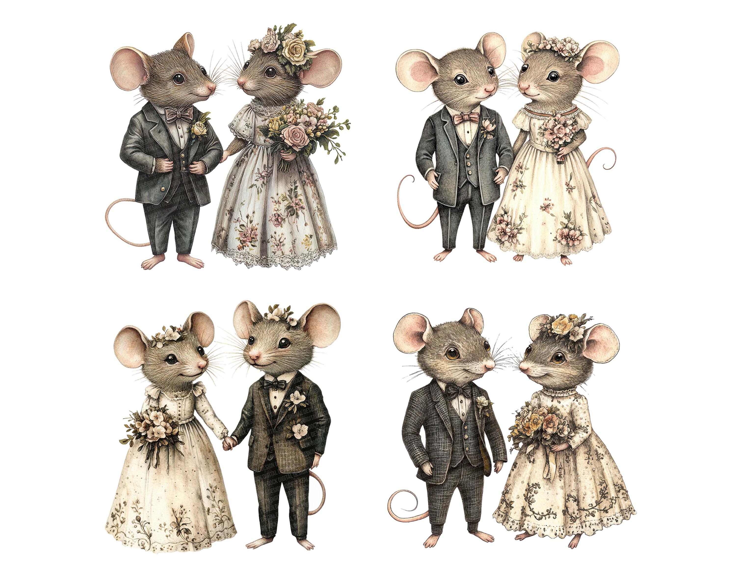 12 Wedding Mouse PNG Clip Art, Victorian Mouse Couple Clip Art ...