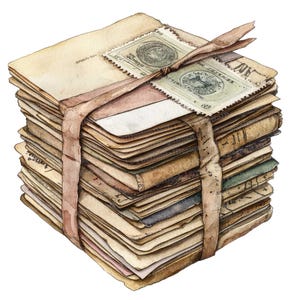 12x Vintage Ephemera Clipart, Watercolor Postcards Stamps Clipart, High ...