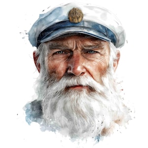 12 Sea Captain Clipart, Watercolor Old Sea Man, Printable Watercolor ...