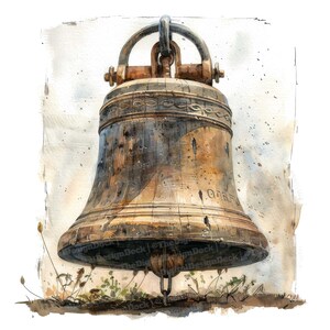12 Vintage Bell Clipart, Watercolor Bell Clipart, Printable Watercolor ...