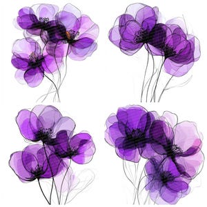 Royal Purple Floral PNG Clip Art, 12x Abstract Flower Clipart Set ...