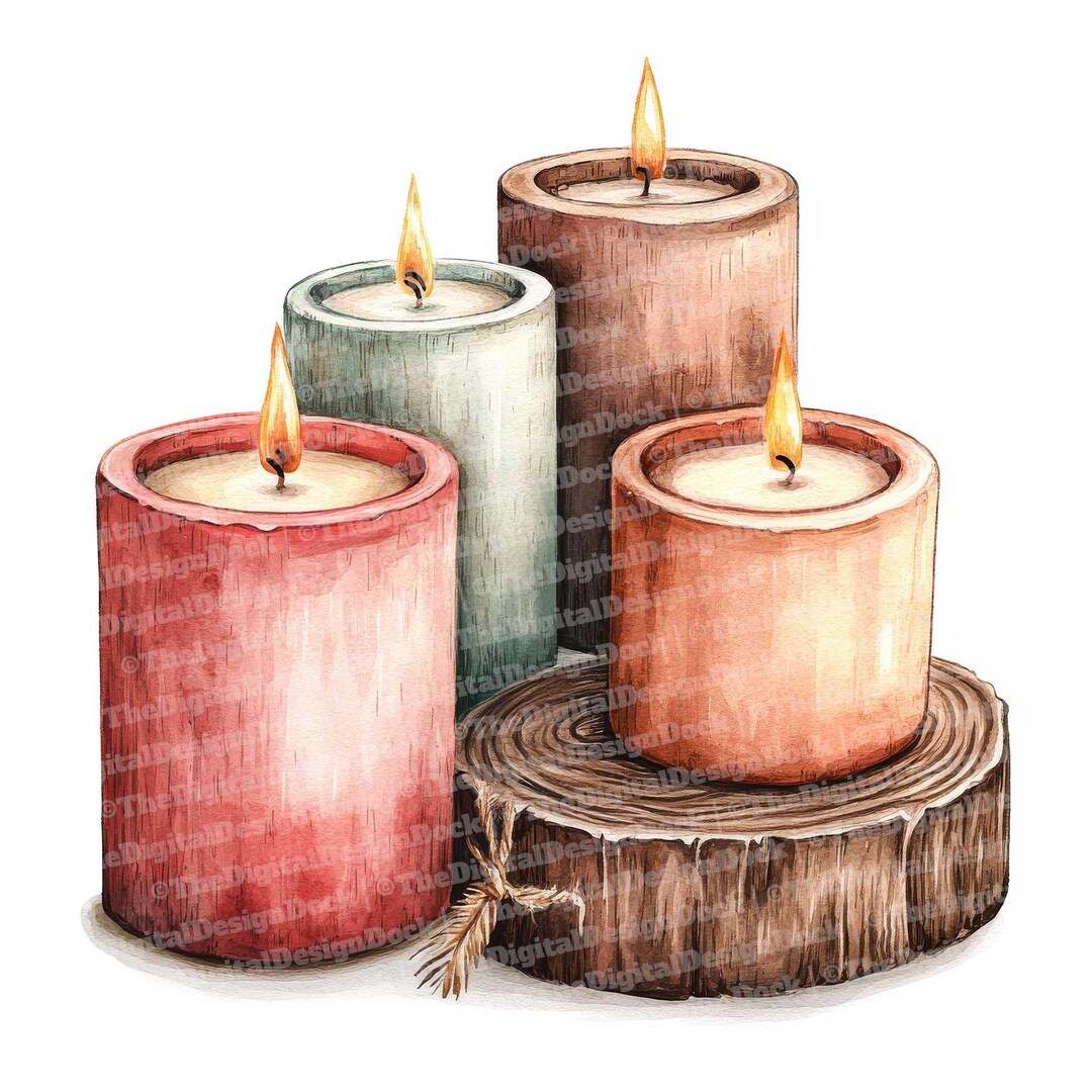 Rustic Candle Clip Art, 12x Watercolor Candle Clipart Set, Rustic ...