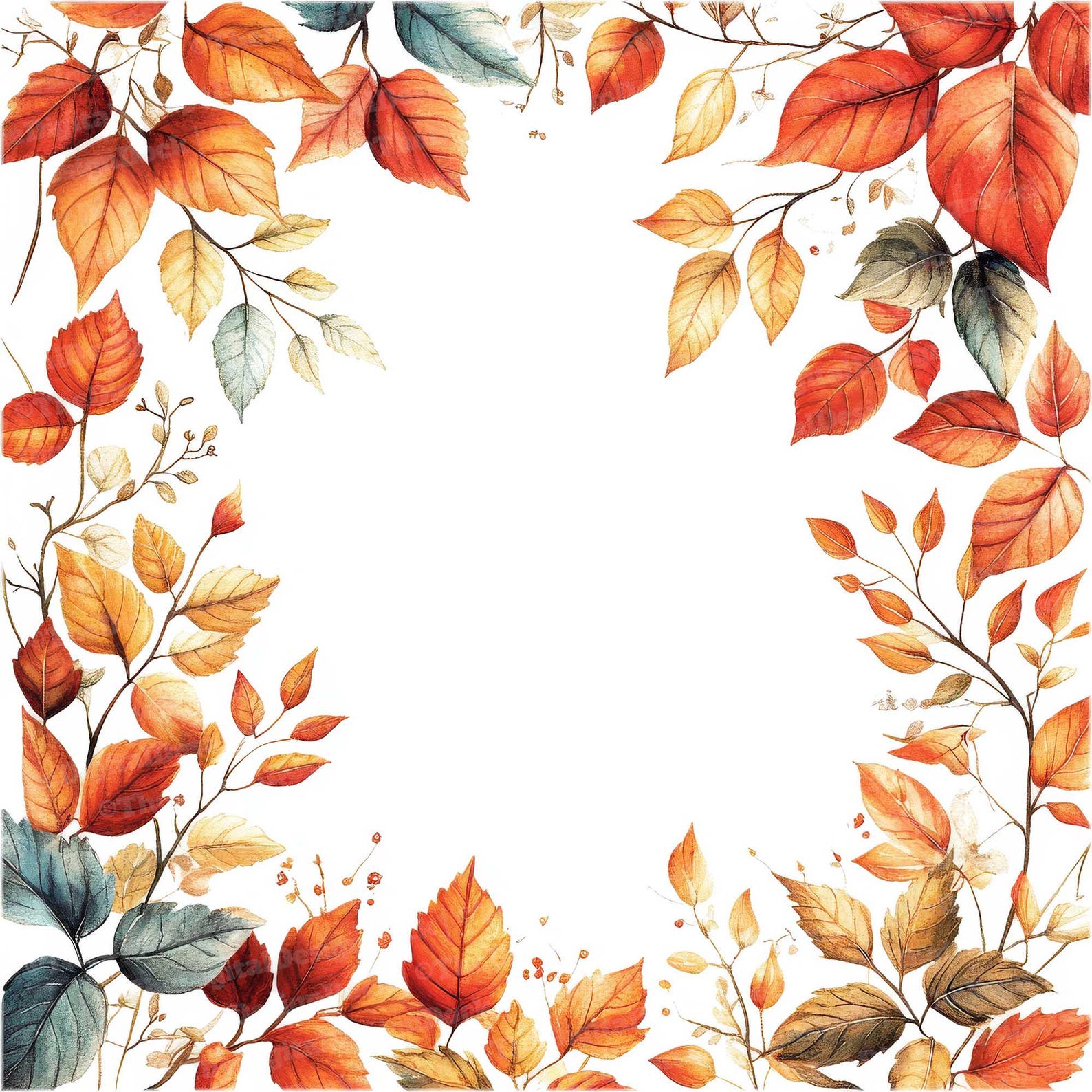 12 Fall Leaves Border Clipart, Watercolor Autumn Illustration ...