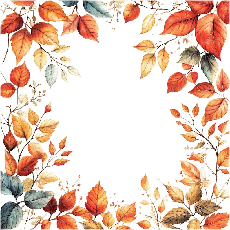 12 Fall Leaves Border Clipart, Watercolor Autumn Illustration ...