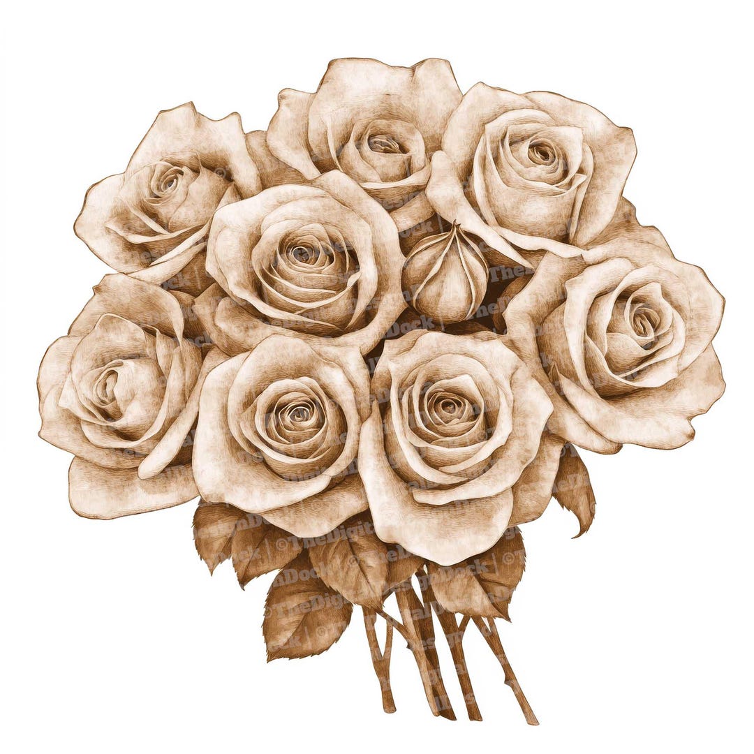 12 Sepia Roses Clip Art, Watercolor Rose Bouquet Clipart Set, Vintage ...