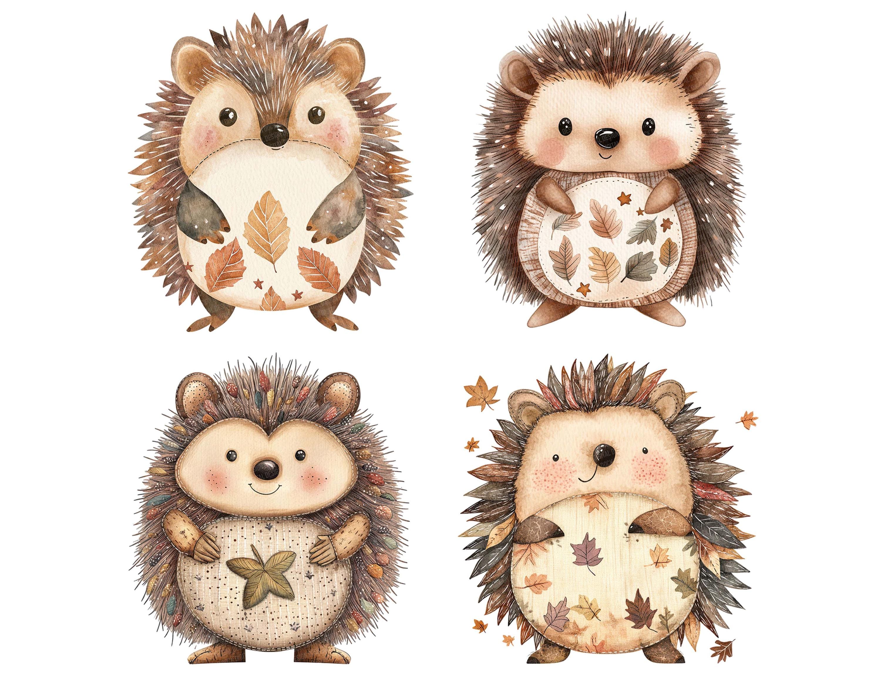 Layered Fabric Hedgehog Clipart, 12x Autumn Hedgehog Clip Art Set ...