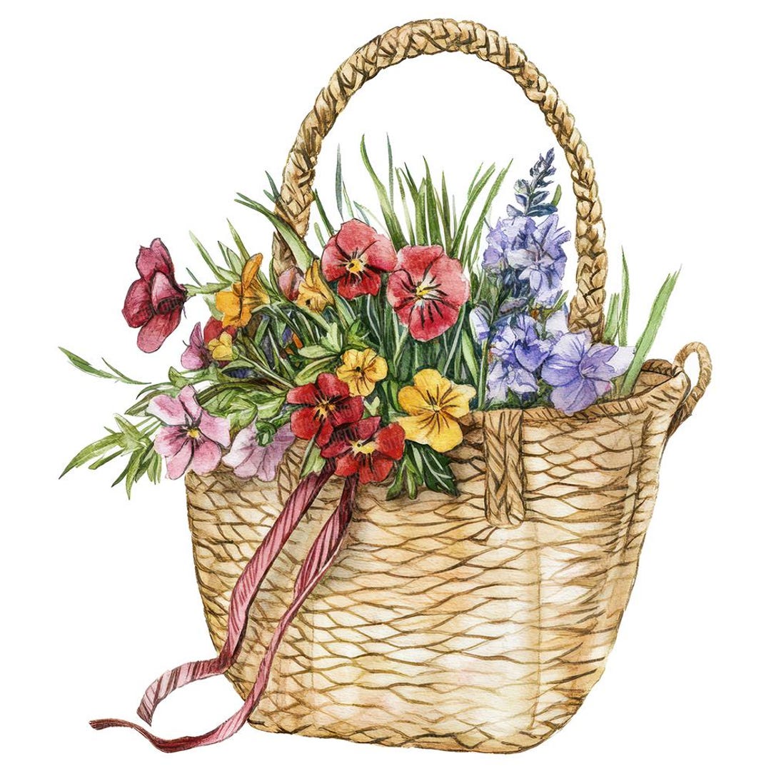 12x Woven Basket PNG Clipart, Market Bag With Flowers Clip Art Set ...