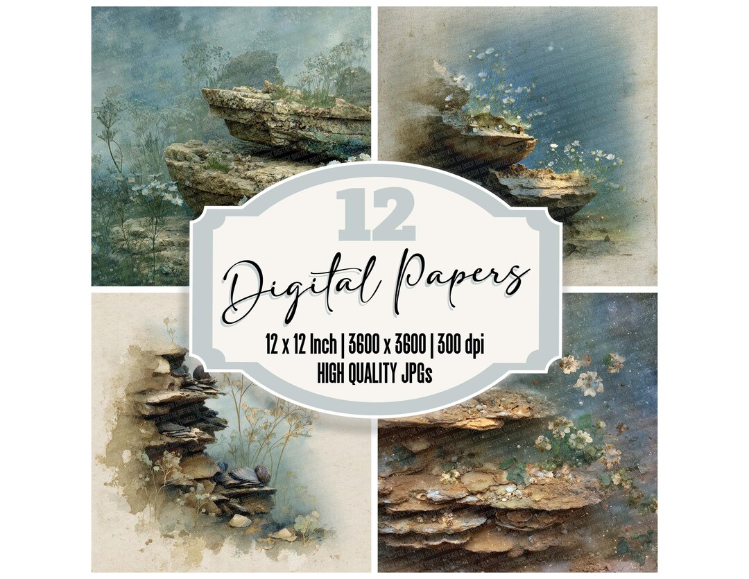 12x Shipwreck Fossil Glow Junk Journal Paper Seaside Rocks and Flowers ...