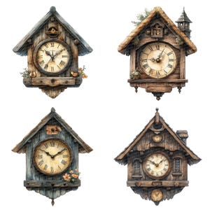 Cuckoo Clock PNG Clipart, 12x Wooden Clock Clip Art Set, Printable ...